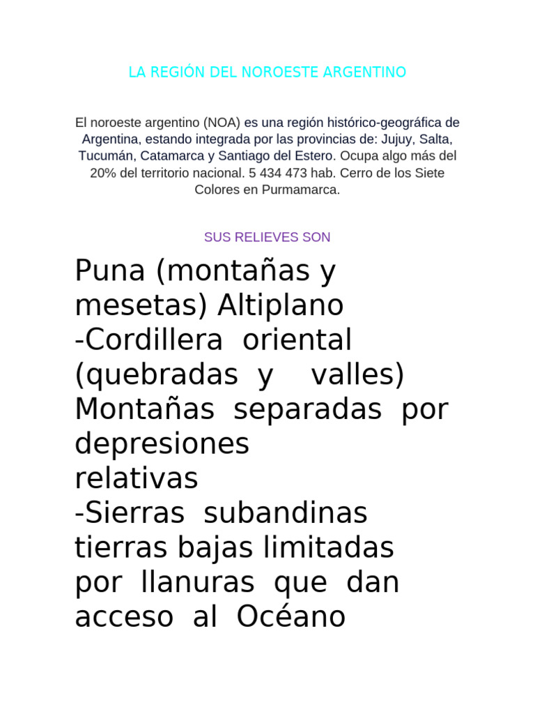 La Región Del Noroeste Argentino | PDF
