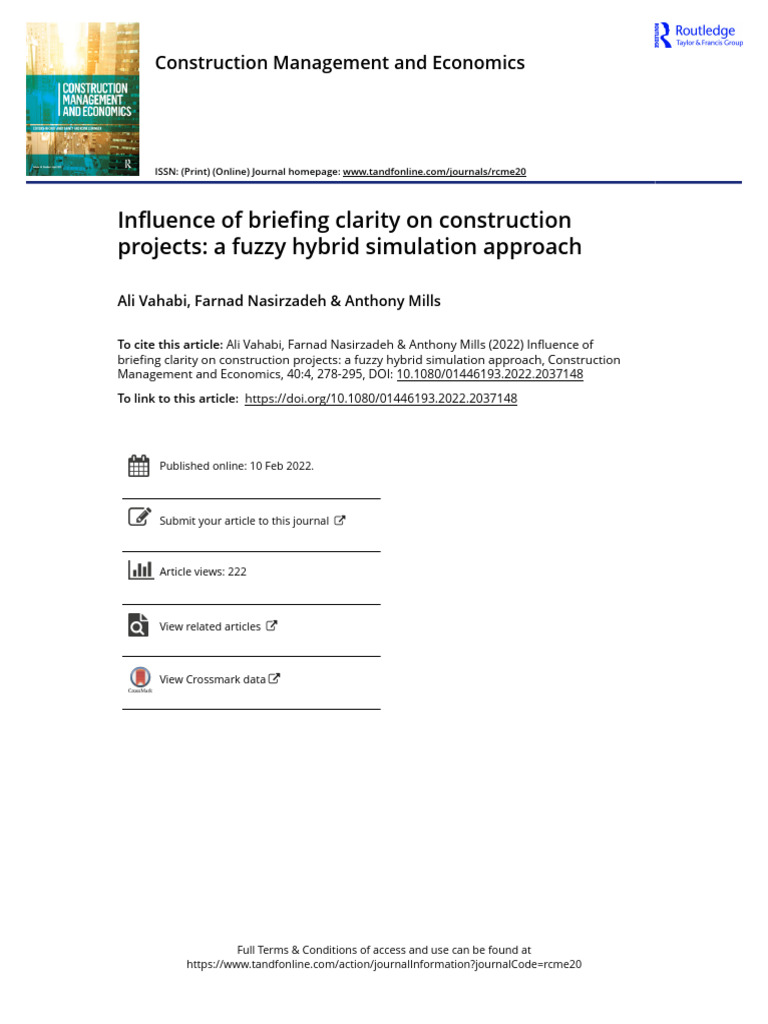 Influence of Briefing Clarity On Construction Projects A Fuzzy Hybrid Simulation Approach | PDF ...