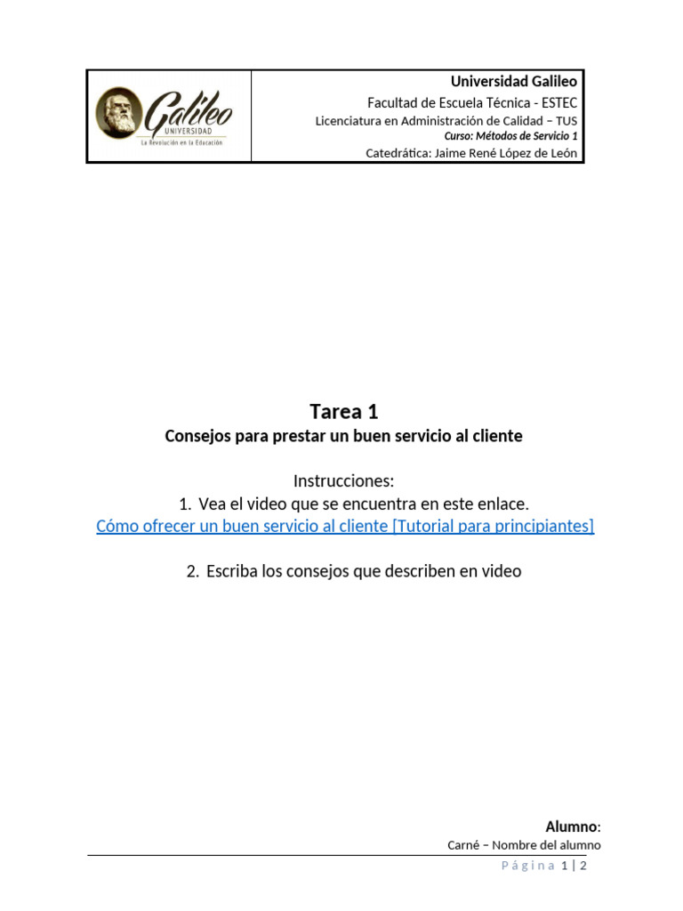 UG ESTEC LAC Metodos de Servicio 1 Tarea 1 | PDF