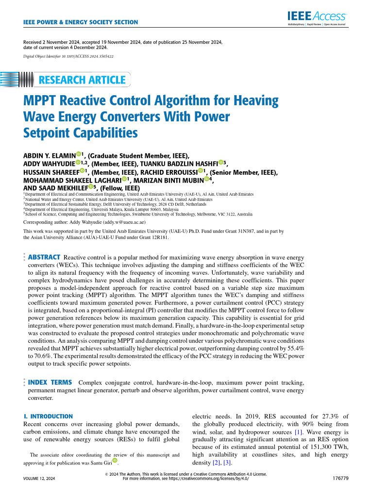 MPPT Reactive Control Algorithm For Heaving Wave Energy Converters With Power Setpoint ...