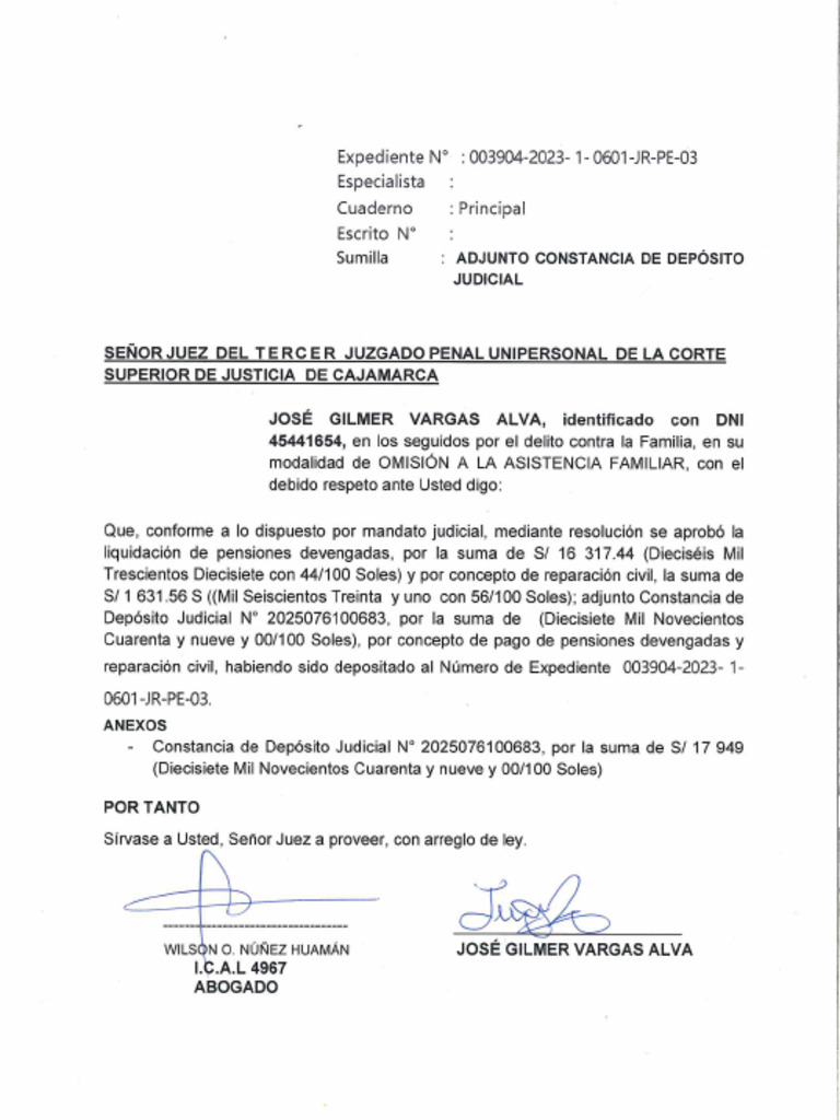 Escrito Adjunta Deposito | PDF