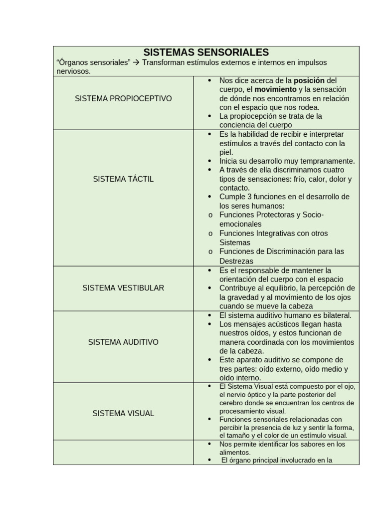 Sistemas Sensoriales y Su Función | PDF | Sentidos | Percepción