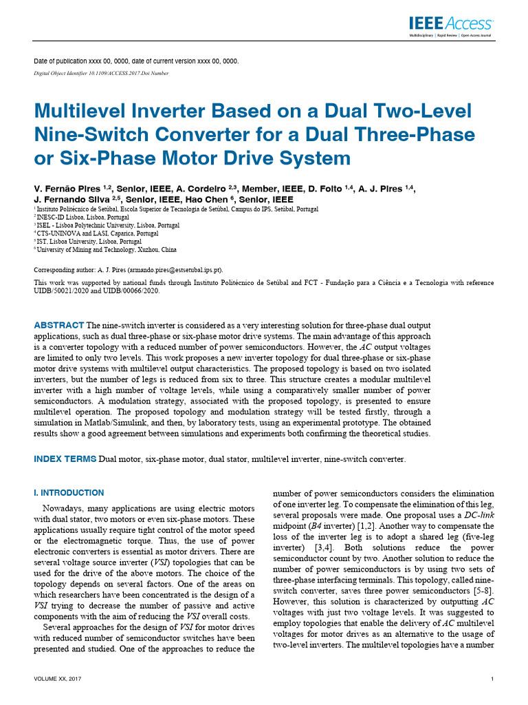 Multilevel Inverter Based on a Dual Two-Level Nine-Switch Converter for a Dual Three-Phase or ...