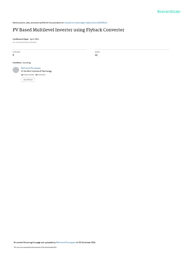 PV Based Multilevel Inverter Using Flyback Converter | PDF | Power Inverter | Photovoltaics