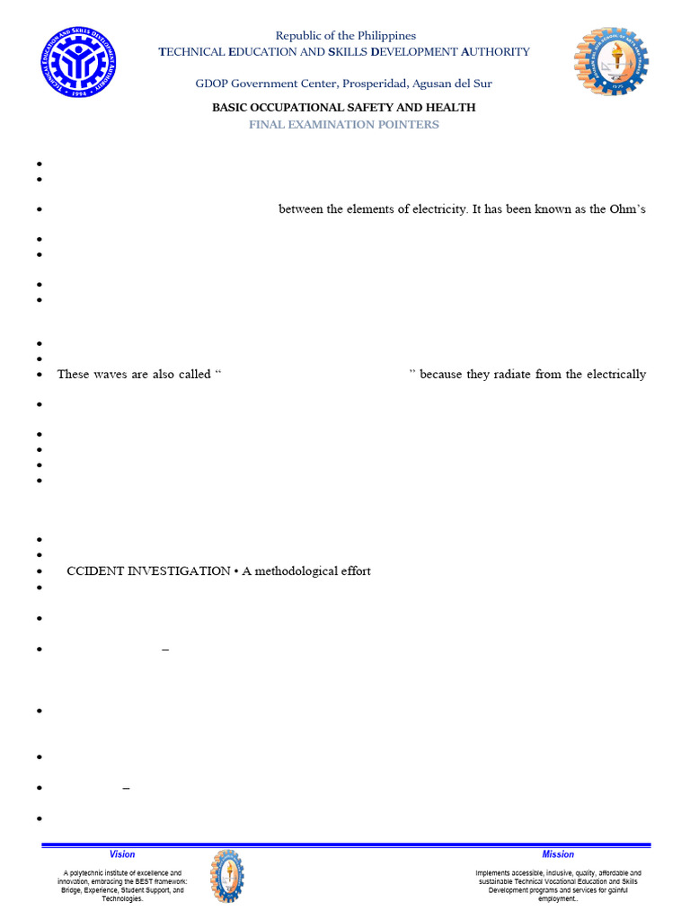 Bosh Final Exam Pointers.. | PDF | Occupational Safety And Health | Hazards