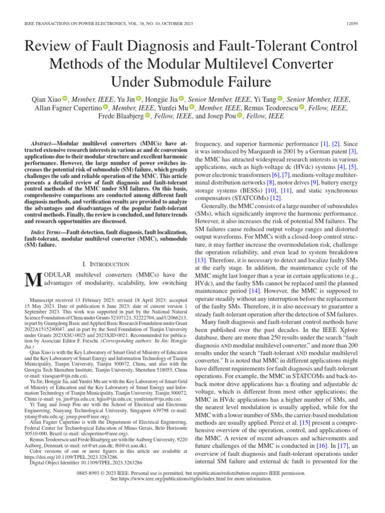 MMC Fault Diagnosis & Control Review | PDF | Capacitor | Field Effect Transistor