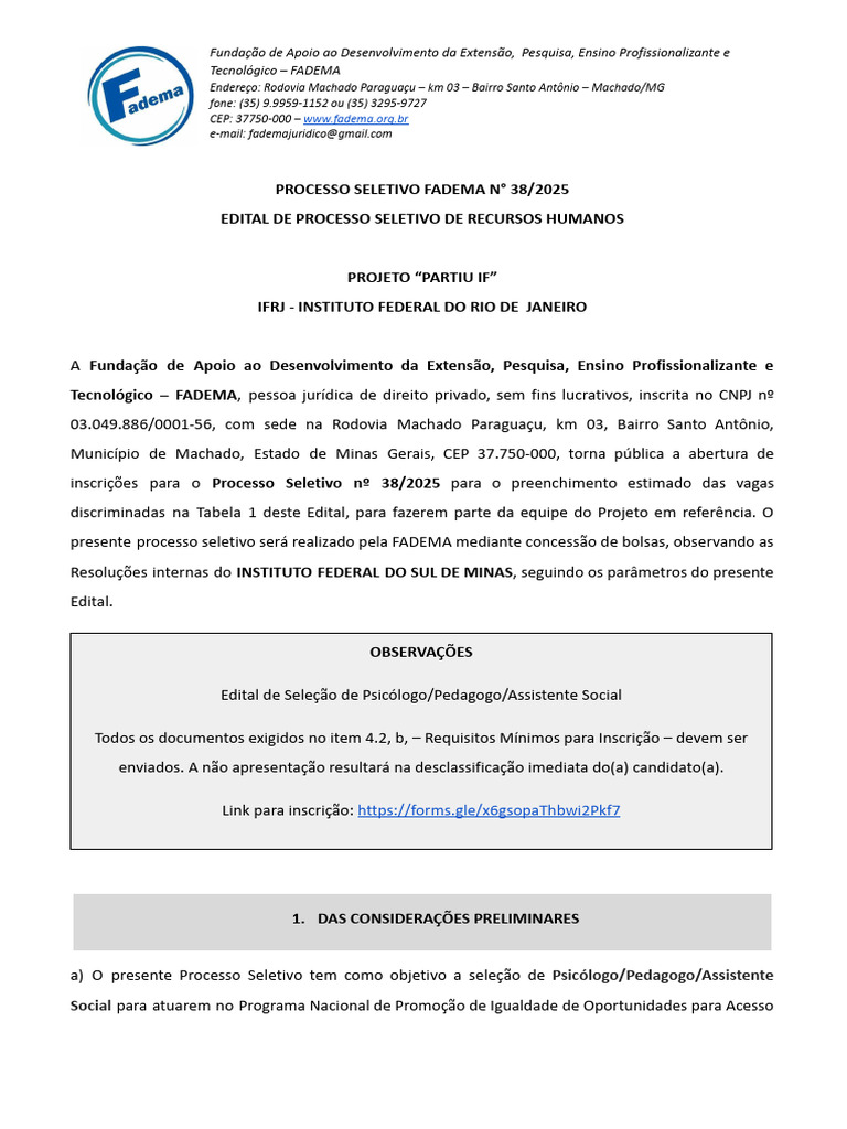 Processo Seletivo FADEMA 2025: Vagas Abertas | PDF | Pedagogia ...