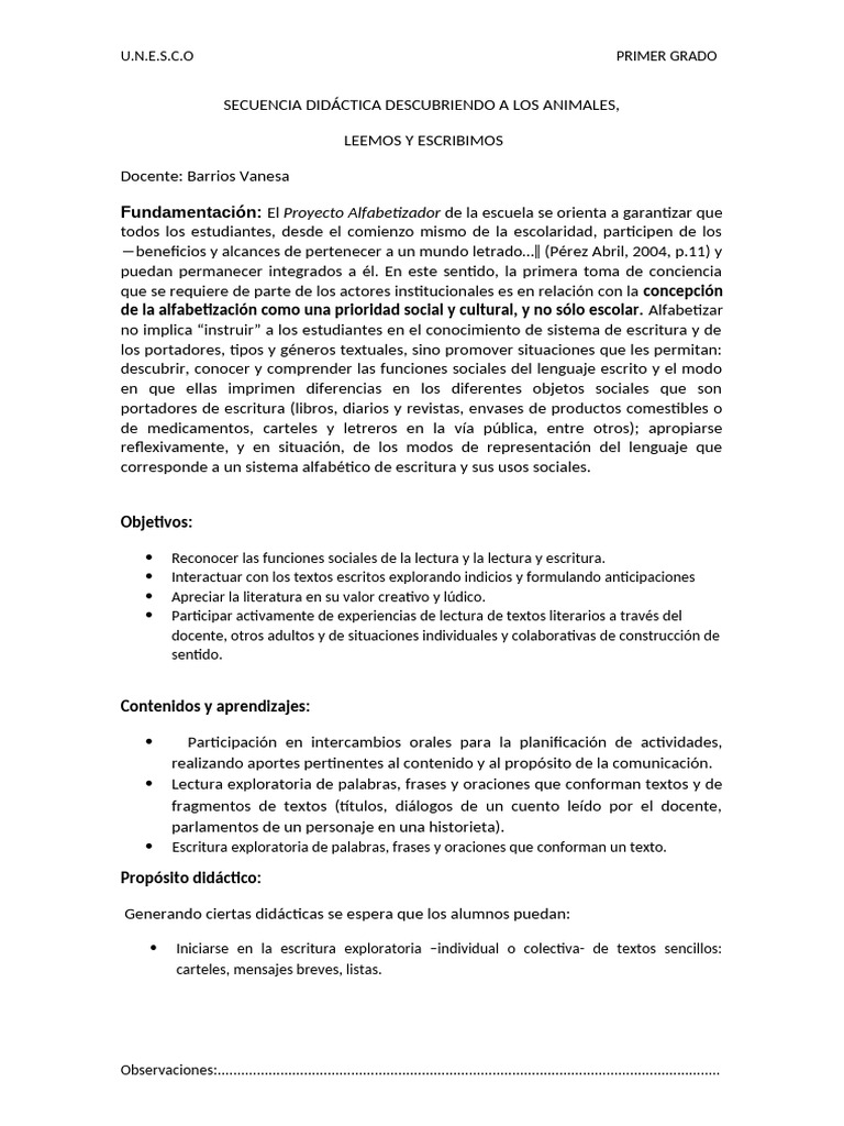 Descubriendo A Los Animales | PDF | Escritura | Maestros