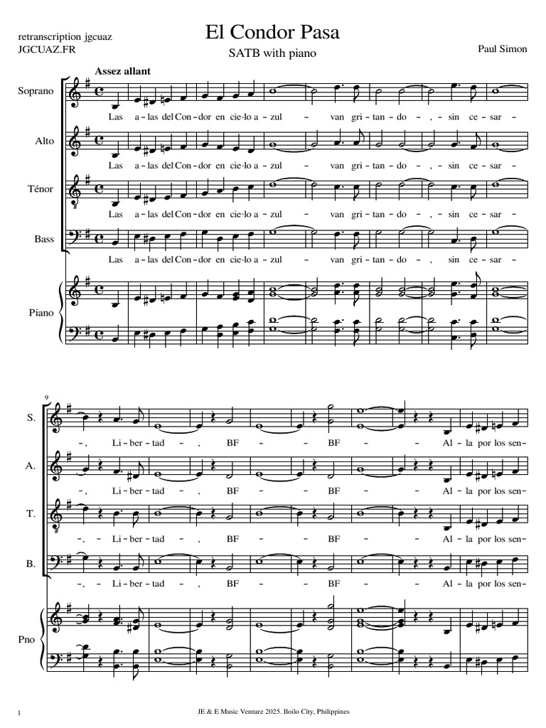 El_Condor_Pasa_pour_quatuor_vocal_et_piano | PDF