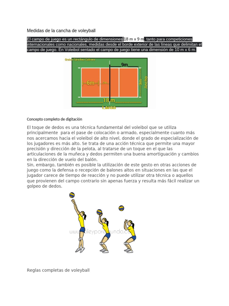 Medidas De La Cancha De Voleyball Pdf Vóleibol Deportes