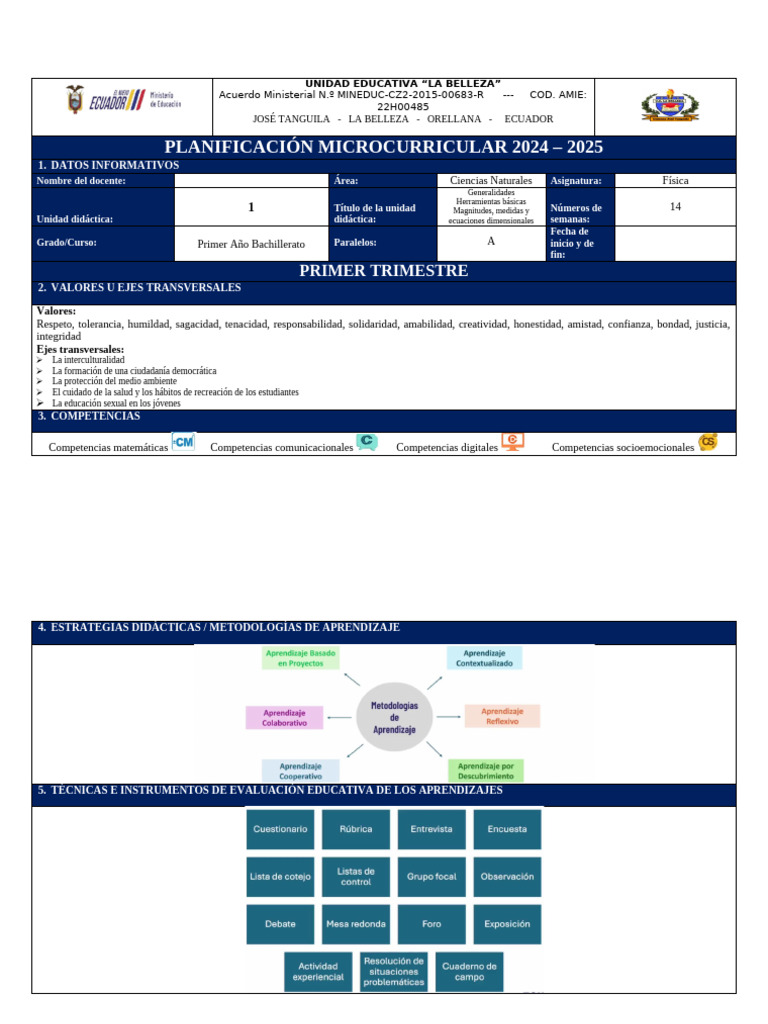 Plan Microcurricular Física 2024-2025 | PDF | Vector Euclidiano | Velocidad