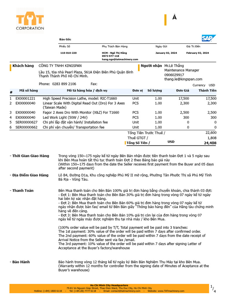 B NG Báo Giá: Sales Quotation | PDF