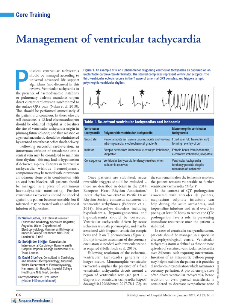 Management of Ventricular Tachycardia (British Journal of Hospital ...