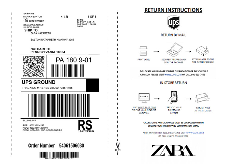 Returns: Order Number 54061506030 | PDF