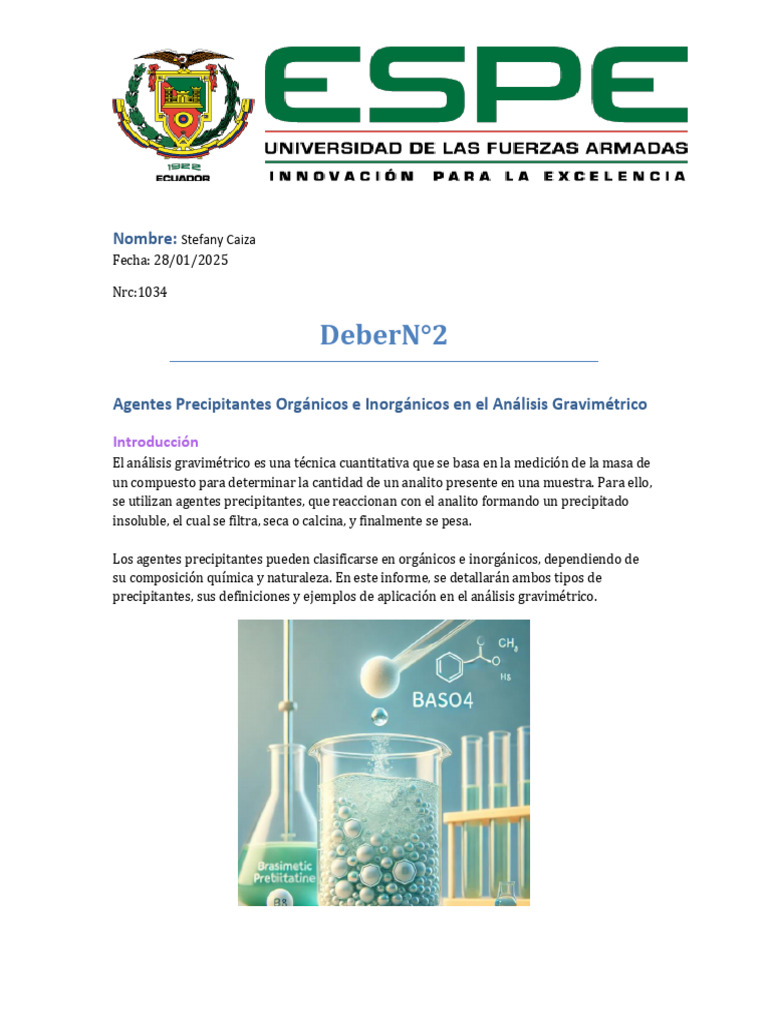 Agentes Precipitantes en Análisis Gravimétrico | PDF | Precipitación ...