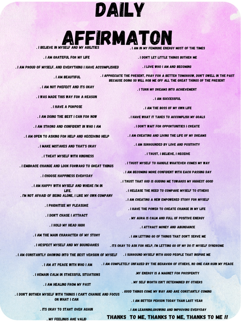 Daily Affirmations for Self-Empowerment | PDF | Behavioural Sciences ...