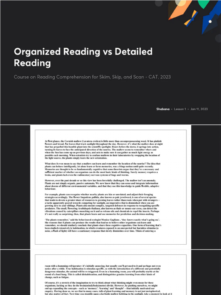 Organized Reading Vs Detailed Reading | PDF