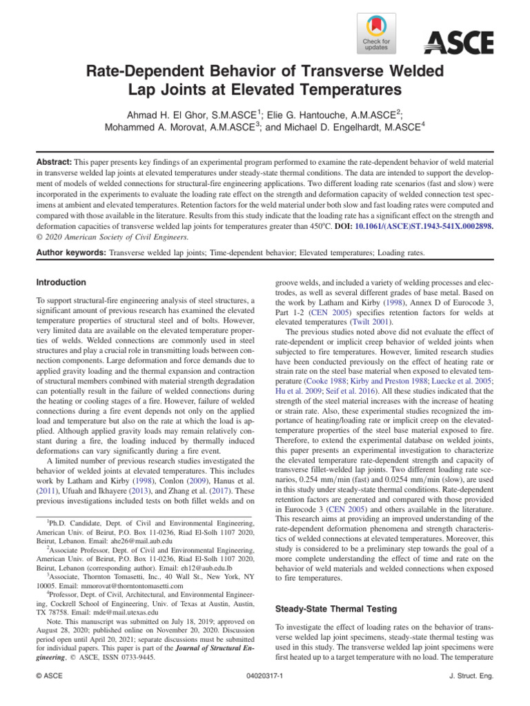 Rate-Dependent Behavior of Transverse Welded Lap Joints at Elevated Temperatures | PDF | Creep ...