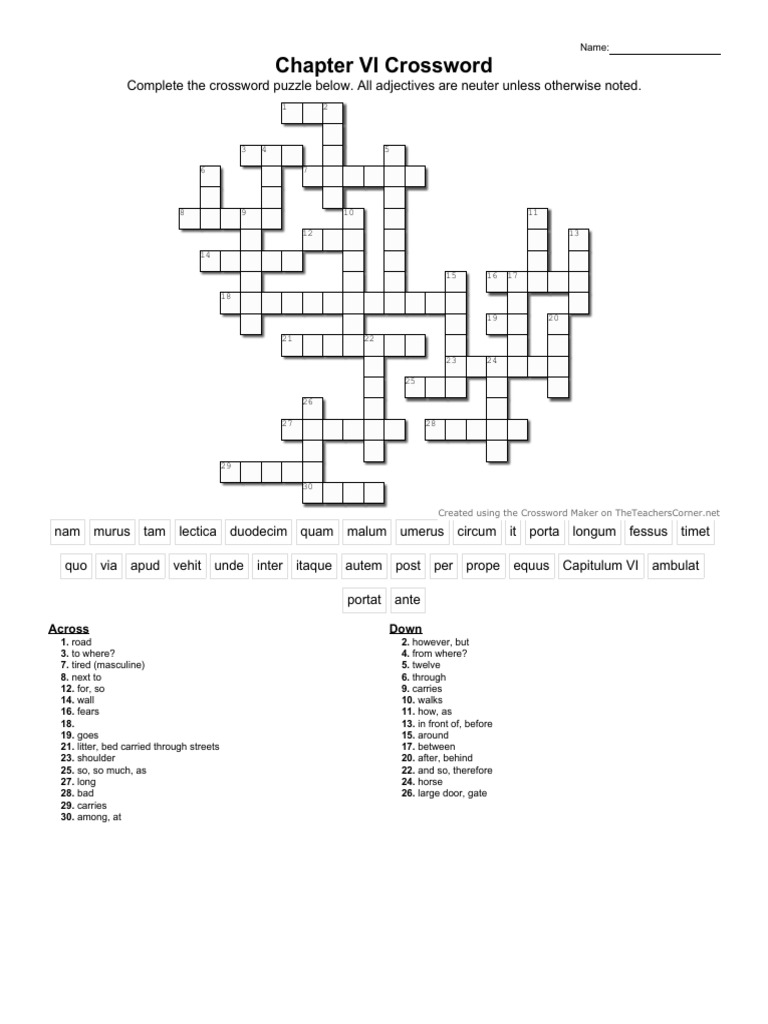 Orberg Capitulum VI Crossword | PDF