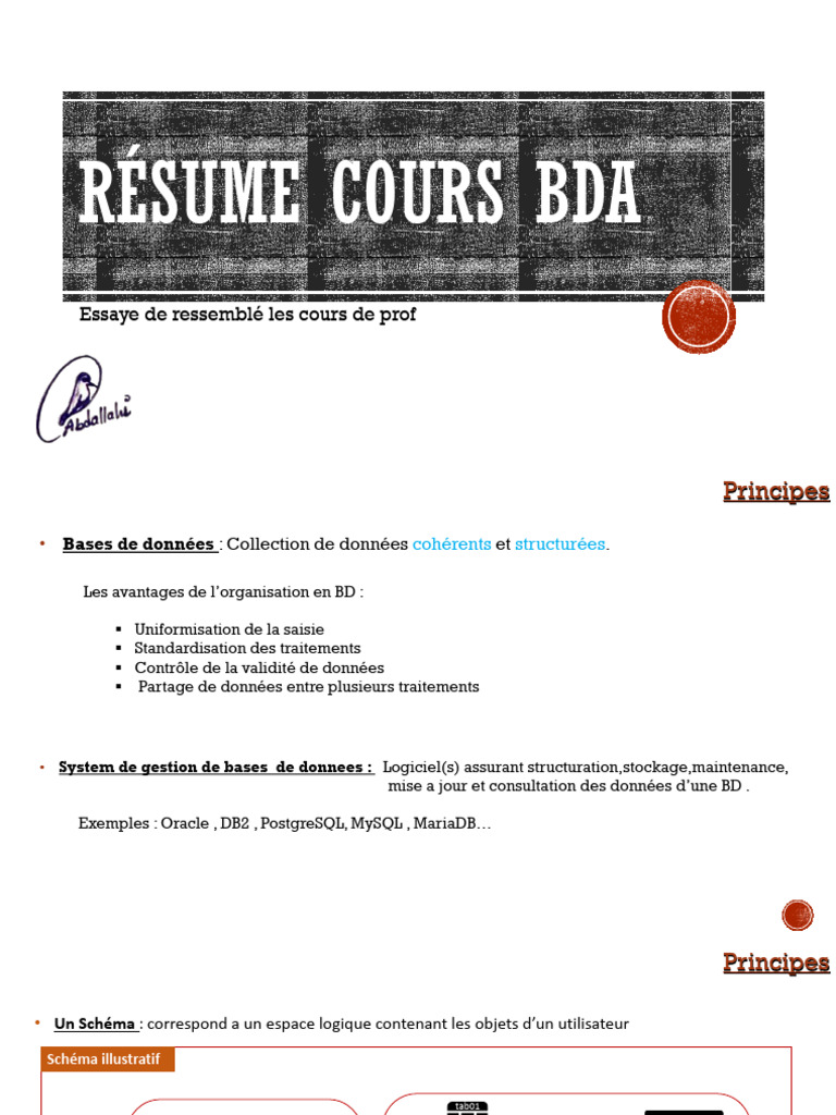 Résumé Cours Bases de Données BDA | PDF | Bases de données | Serveur ...