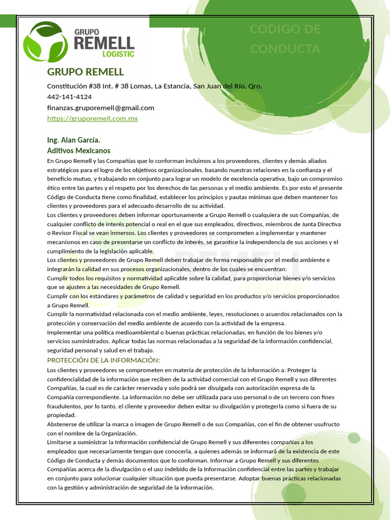 Codigo de Conducta Grupo Remell | PDF | Seguridad de información ...