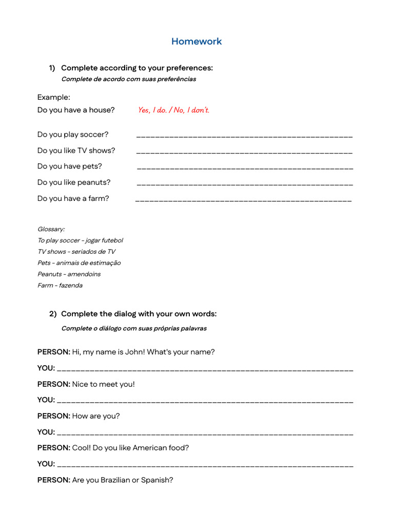 Homework: Dialogue and Preferences Exercise | PDF