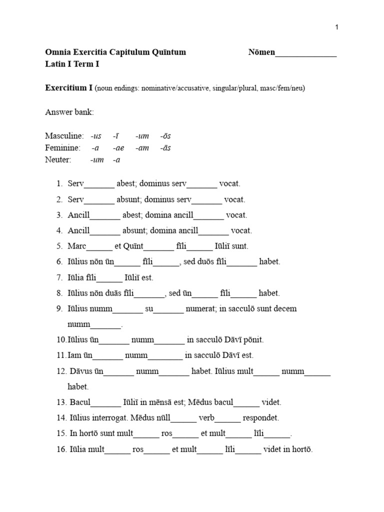 Omnia Exercitia Capitulum Quīntum Leslie Fall 2024 | PDF