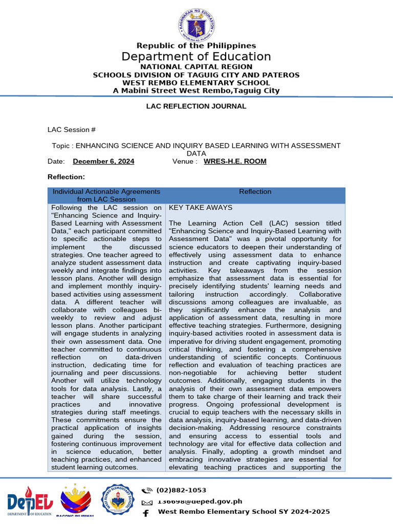 LAC- REFLECTION IN SCIENCE | PDF | Inquiry Based Learning | Teachers