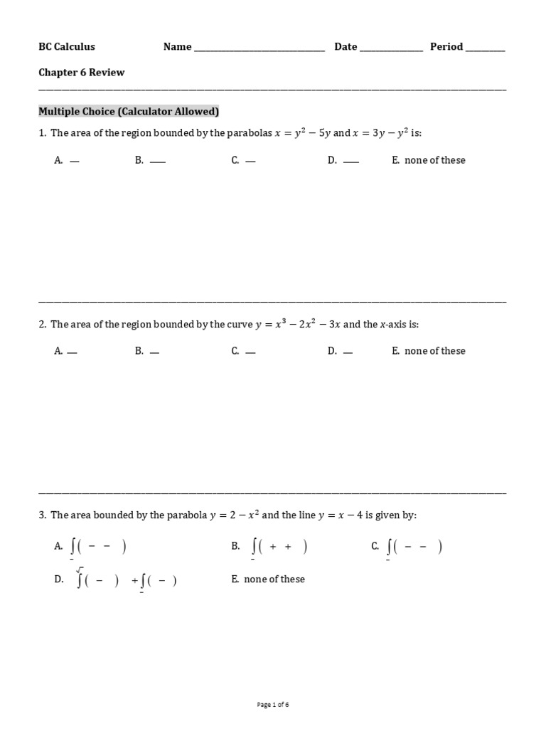 BC Calc CH 6 Review - Volumes | PDF | Cartesian Coordinate System | Area