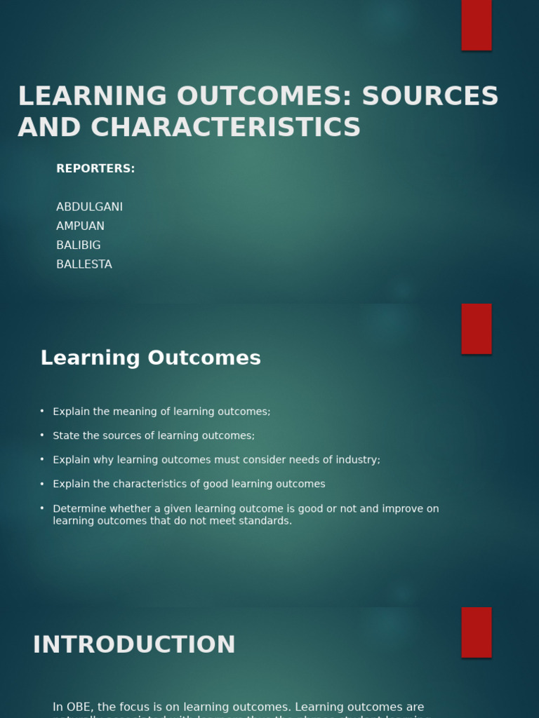 Group1. Learning Outcomes | PDF | Learning | Teachers