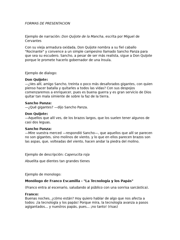 Formas de Presentacion | PDF | Don Quijote
