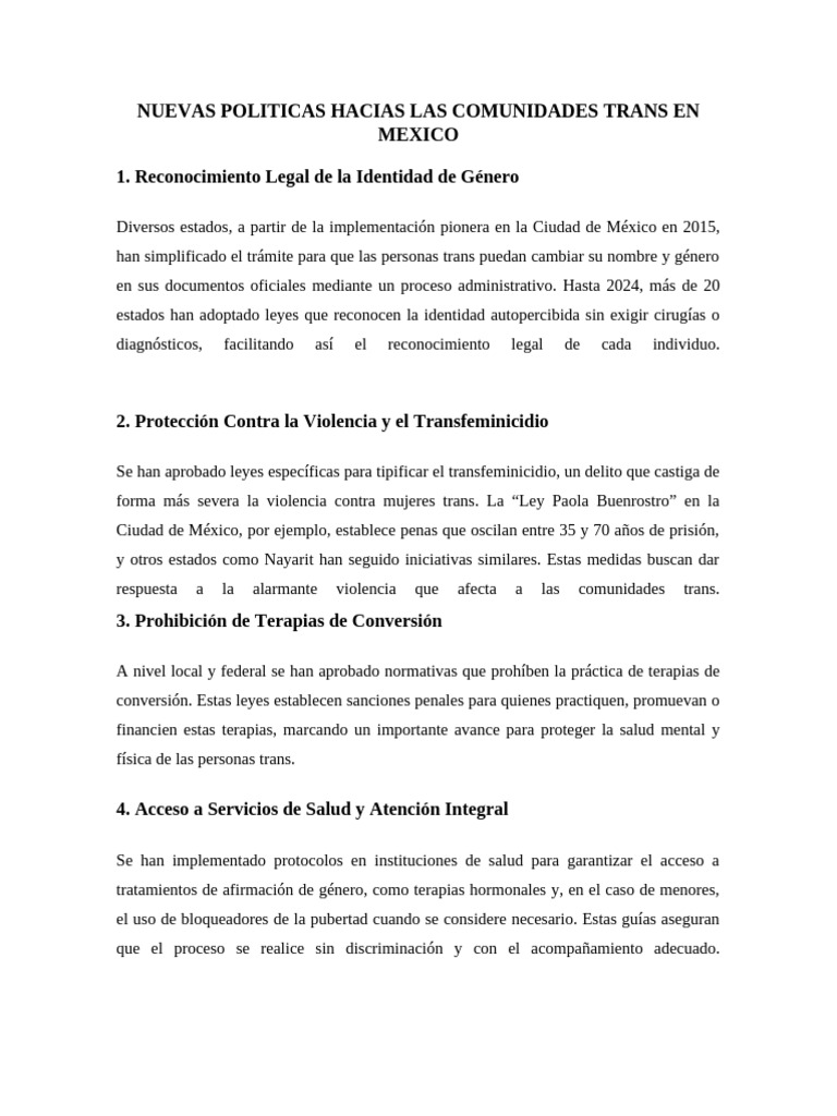 NUEVAS POLITICAS HACIAS LAS COMUNIDADES TRANS EN MEXICO | PDF ...