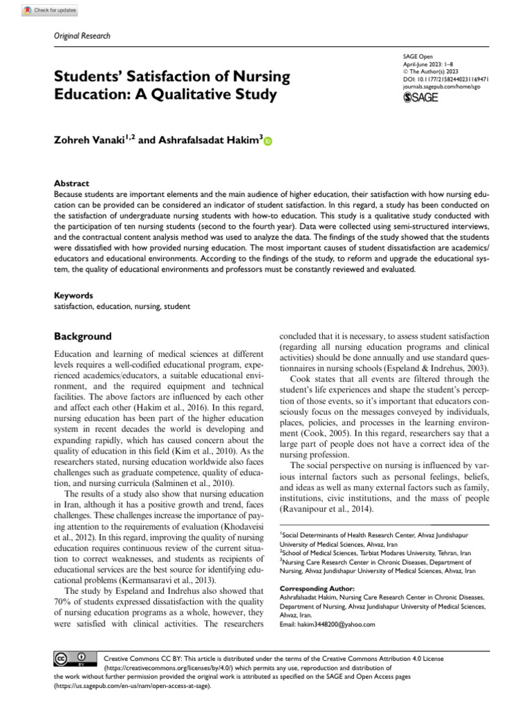 Vanaki Hakim 2023 Students Satisfaction of Nursing Education a ...