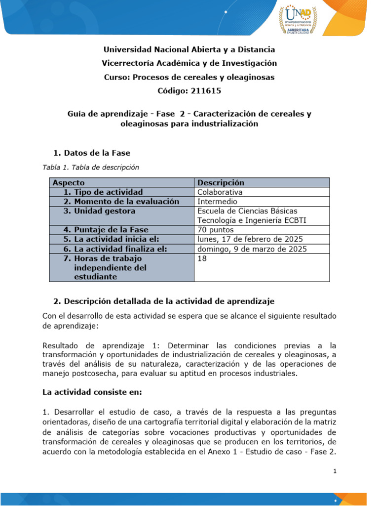 Guía de Aprendizaje - Fase 2 - Caracterización de Cereales y Oleaginosas para Industrialización ...
