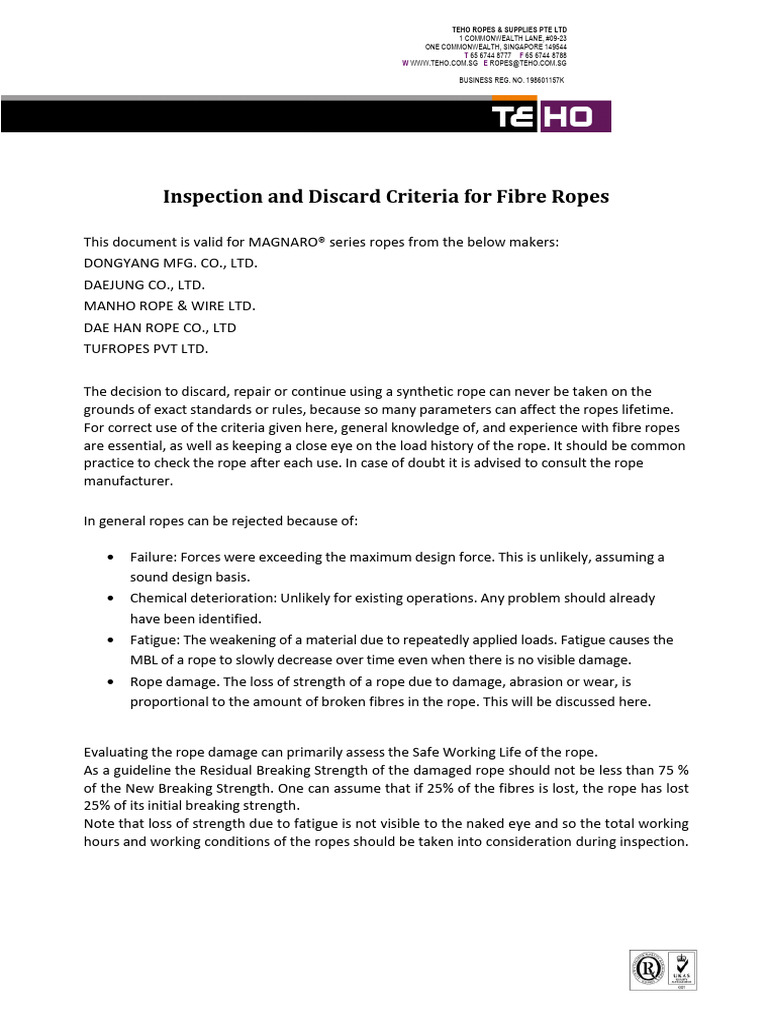 Inspection & Discard Criteria For Fibre Ropes | PDF | Rope | Wear