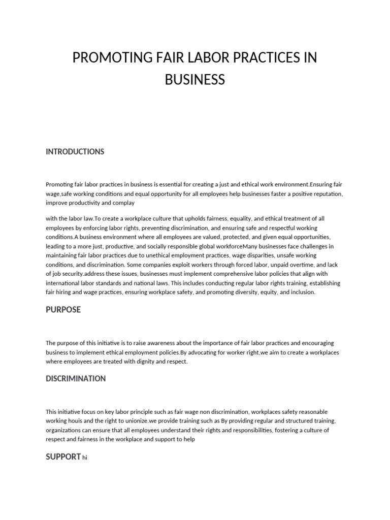Promoting Fair Labor Practices in Business | PDF | Employment | Labor ...