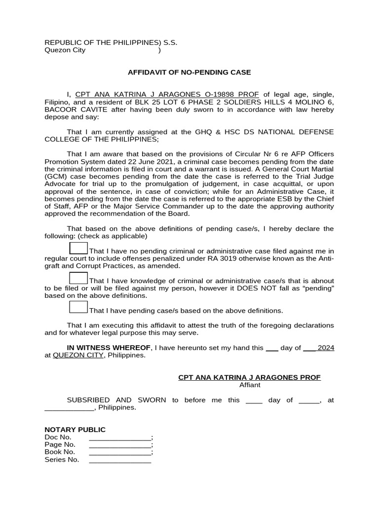 Affidavit of No Pending Case | PDF