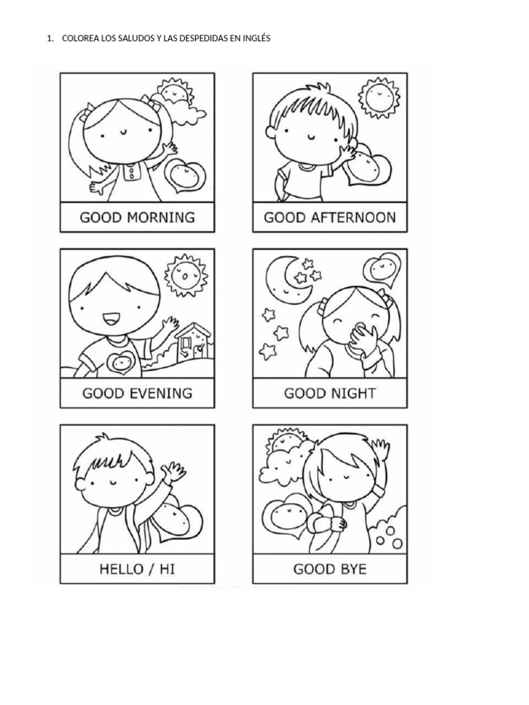 Colorea Los Saludos y Las Despedidas en Inglés | PDF