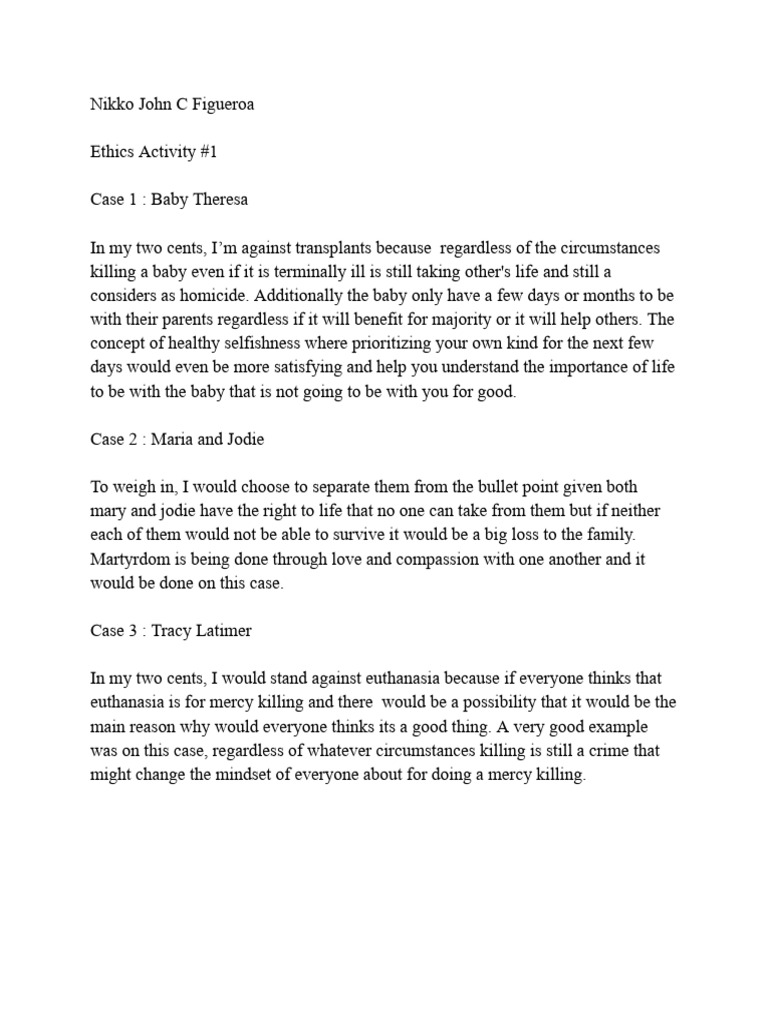 Ethics Activity 1 | PDF