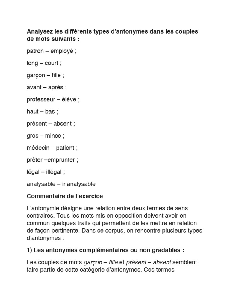 Types d'antonymes et leurs relations | PDF | Linguistique