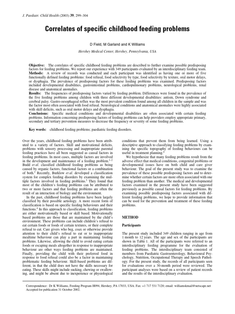 Childhood Feeding Problems and Correlates | PDF | Diseases And ...