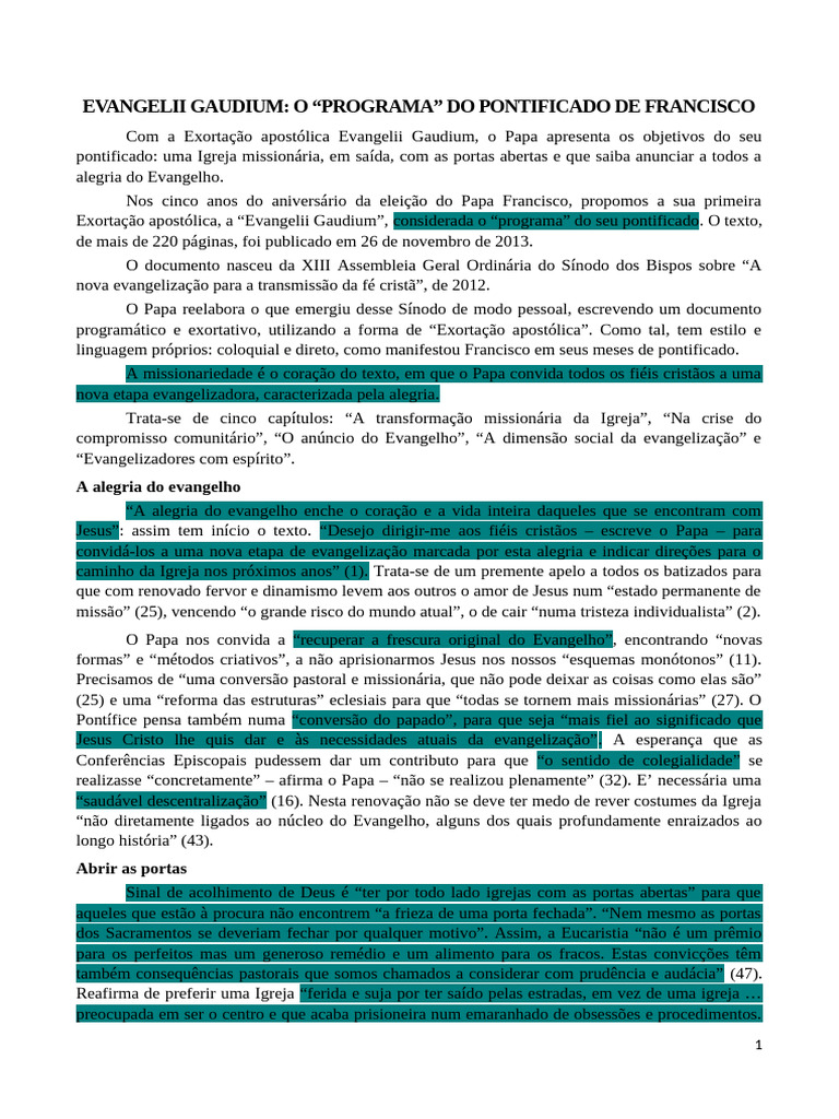 Evangelii Gaudium: Programa do Papa Francisco | PDF | Papa