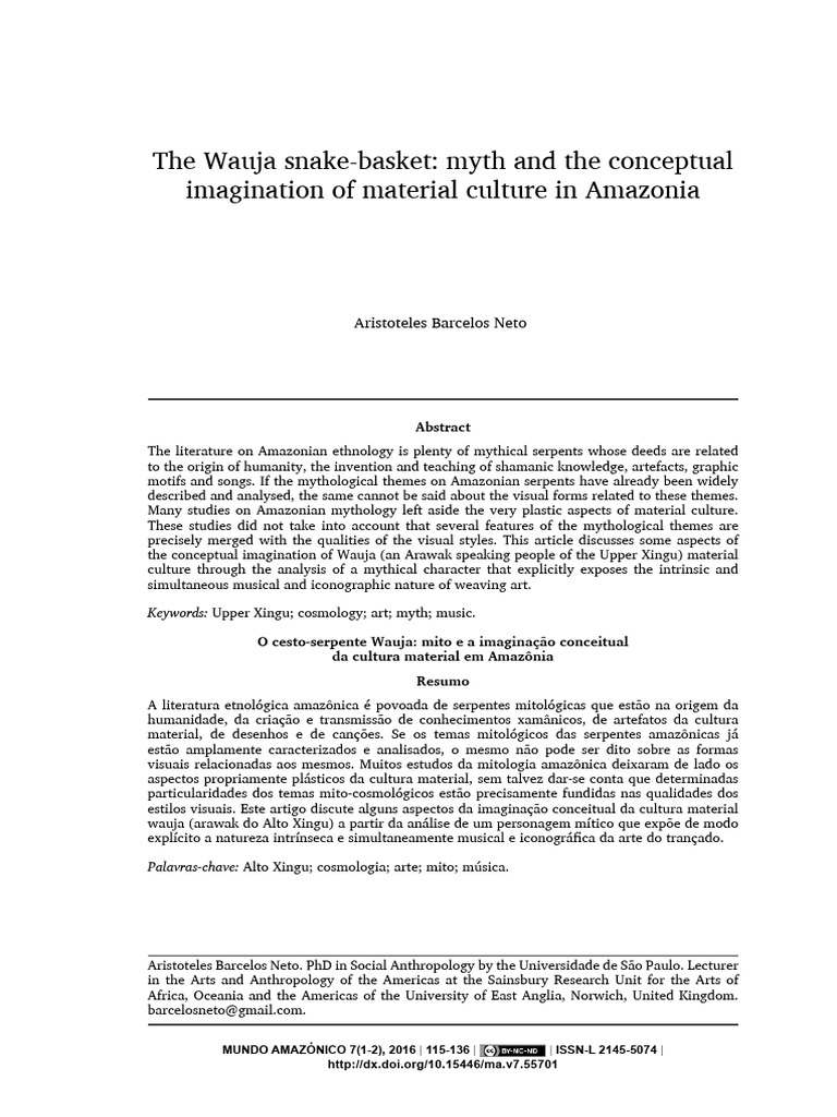 The Wauja Snake-Basket Myth and The Conceptual Ima | PDF | Pattern | Snake