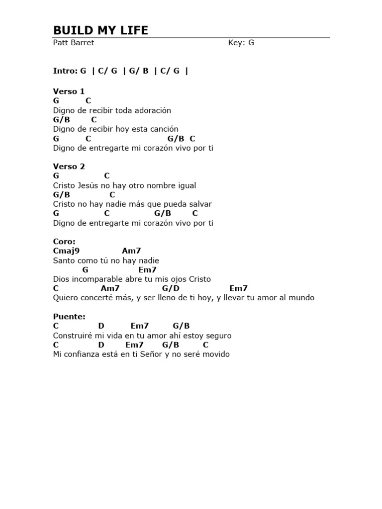 Letra de "Build My Life" en Español | PDF