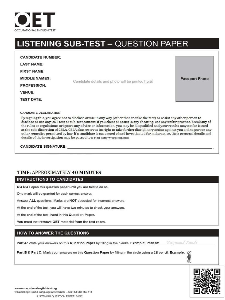 Oet Listening Question Paper | PDF