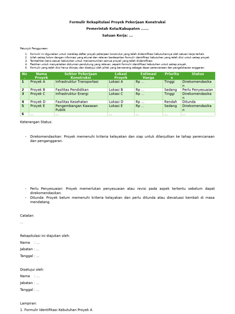 1c Form Rekapitulasi Proyek Pekerjaan Konstruksi | PDF