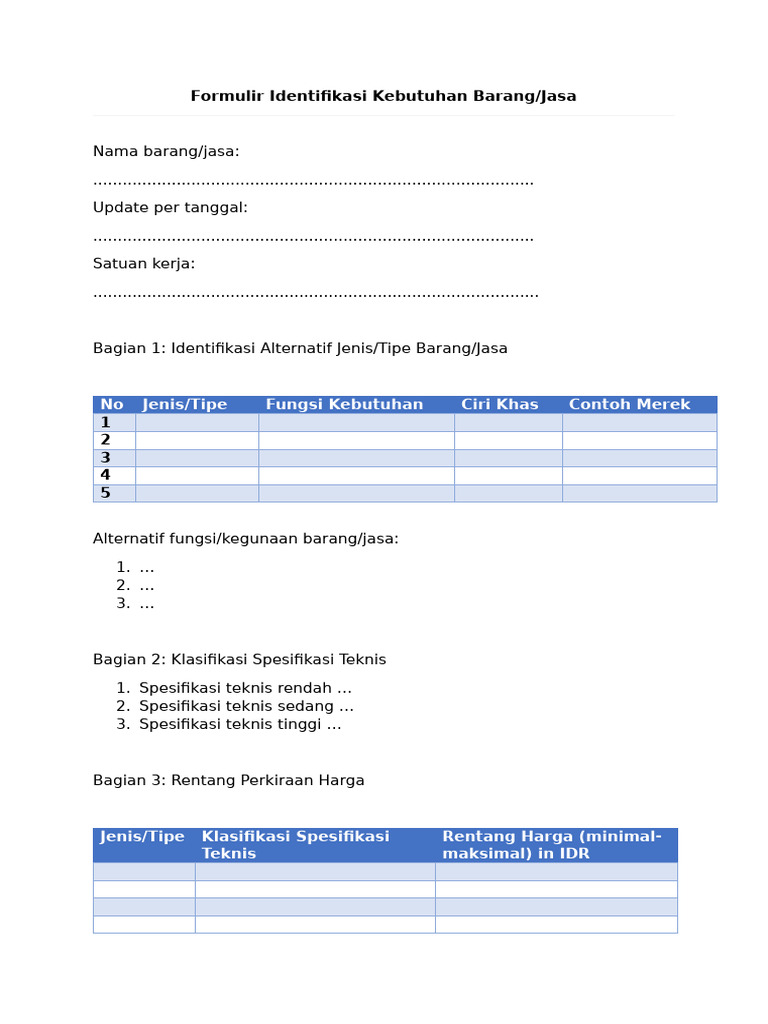 Formulir Identifikasi Kebutuhan Barang/Jasa | PDF