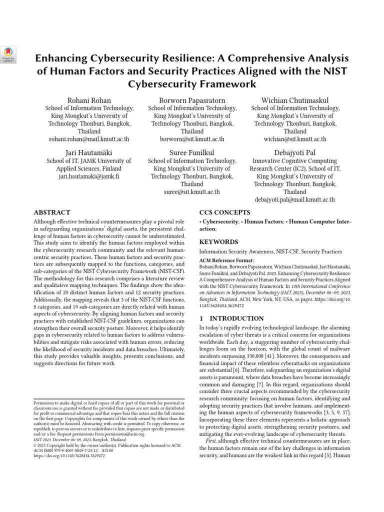 Enhancing Cybersecurity Resilience: A Comprehensive Analysis of Human Factors and Security ...