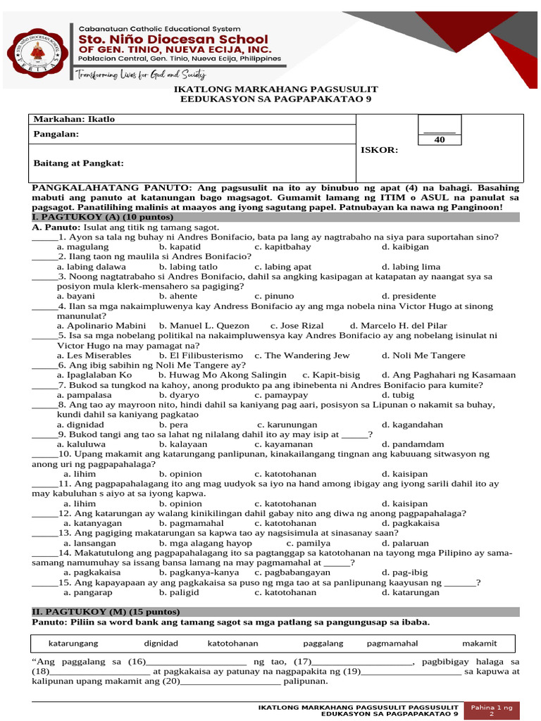 2nd Mditerm Exam ESP9 | PDF