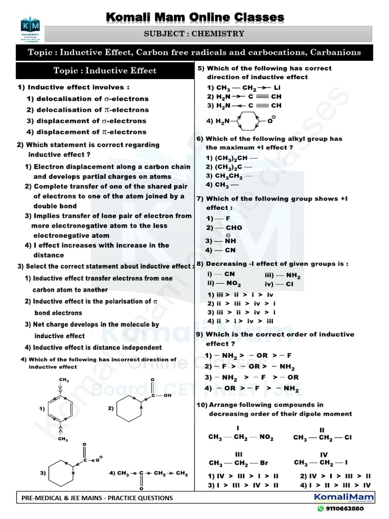 MDQs On Inductive Effect Carbon Free Radicals and Carbanions GOC Day 1 ...